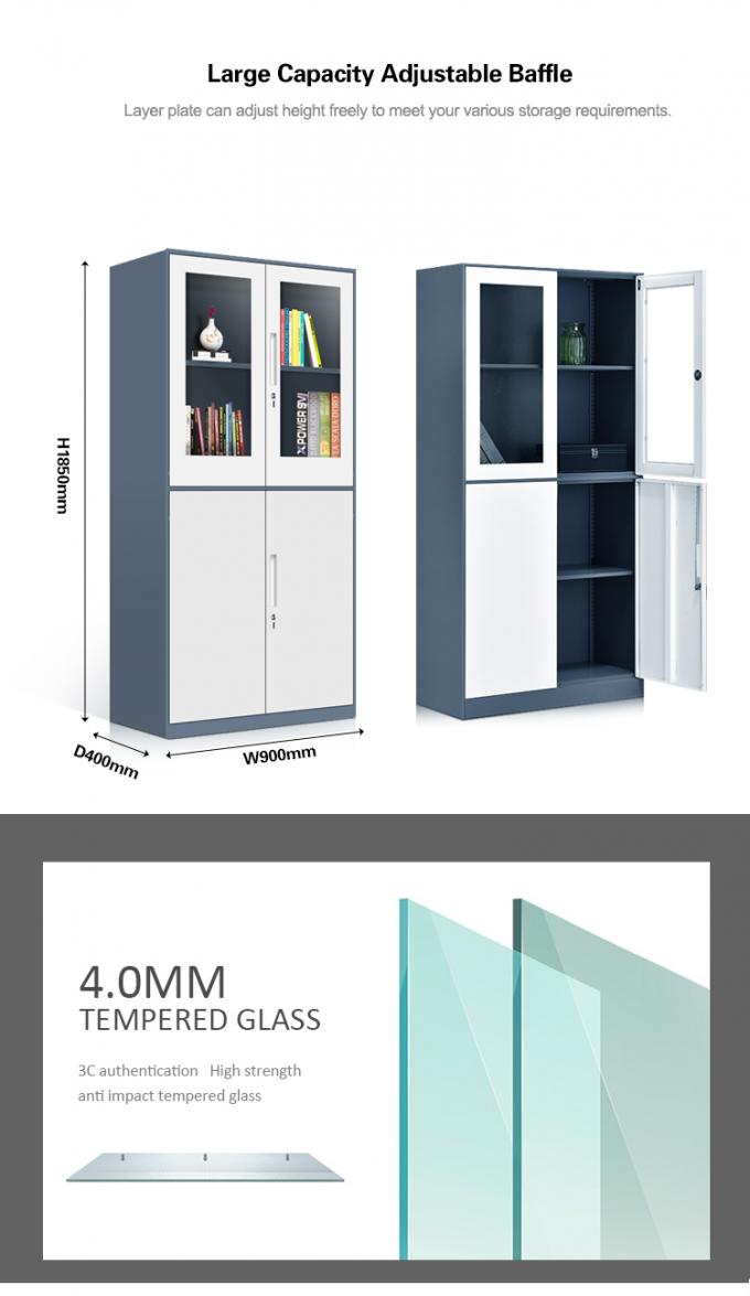 Full Height Two Tier Swing Glass Door Steel Filing Cabinet 8834