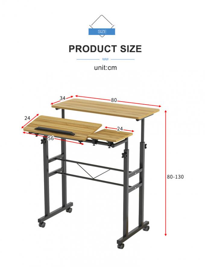 Height Adjust White Frame Metal Study Table With 4 Wheels