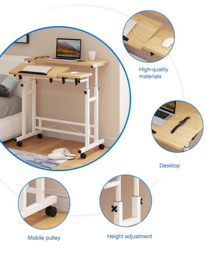 Height Adjust White Frame Metal Study Table With 4 Wheels