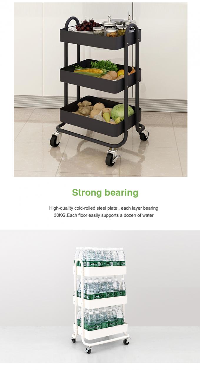 Multi Purpose 3 Tiers Kitchen Movable Steel Storage Cart Trolley