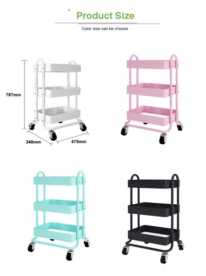 Multi Purpose 3 Tiers Kitchen Movable Steel Storage Cart Trolley
