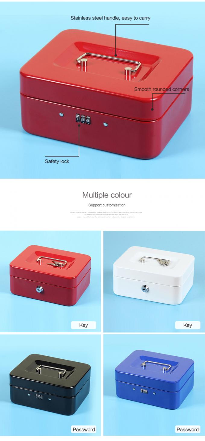 Large Metal Money Security Safe Box Red Cash Box With Lock Key And ...